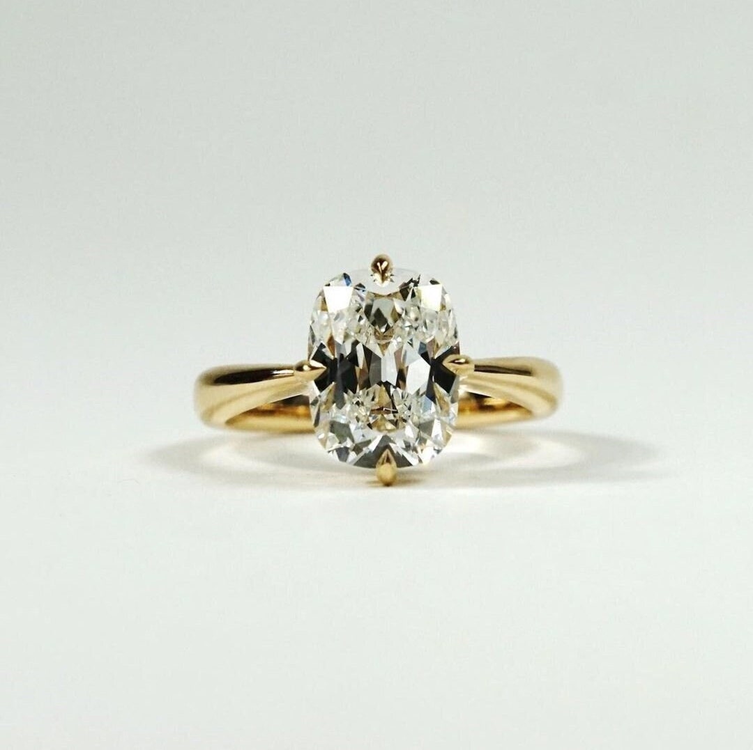 3CT Classic Oval Cut Solitaire Diamond Ring Gorgeous Prong Setting ...