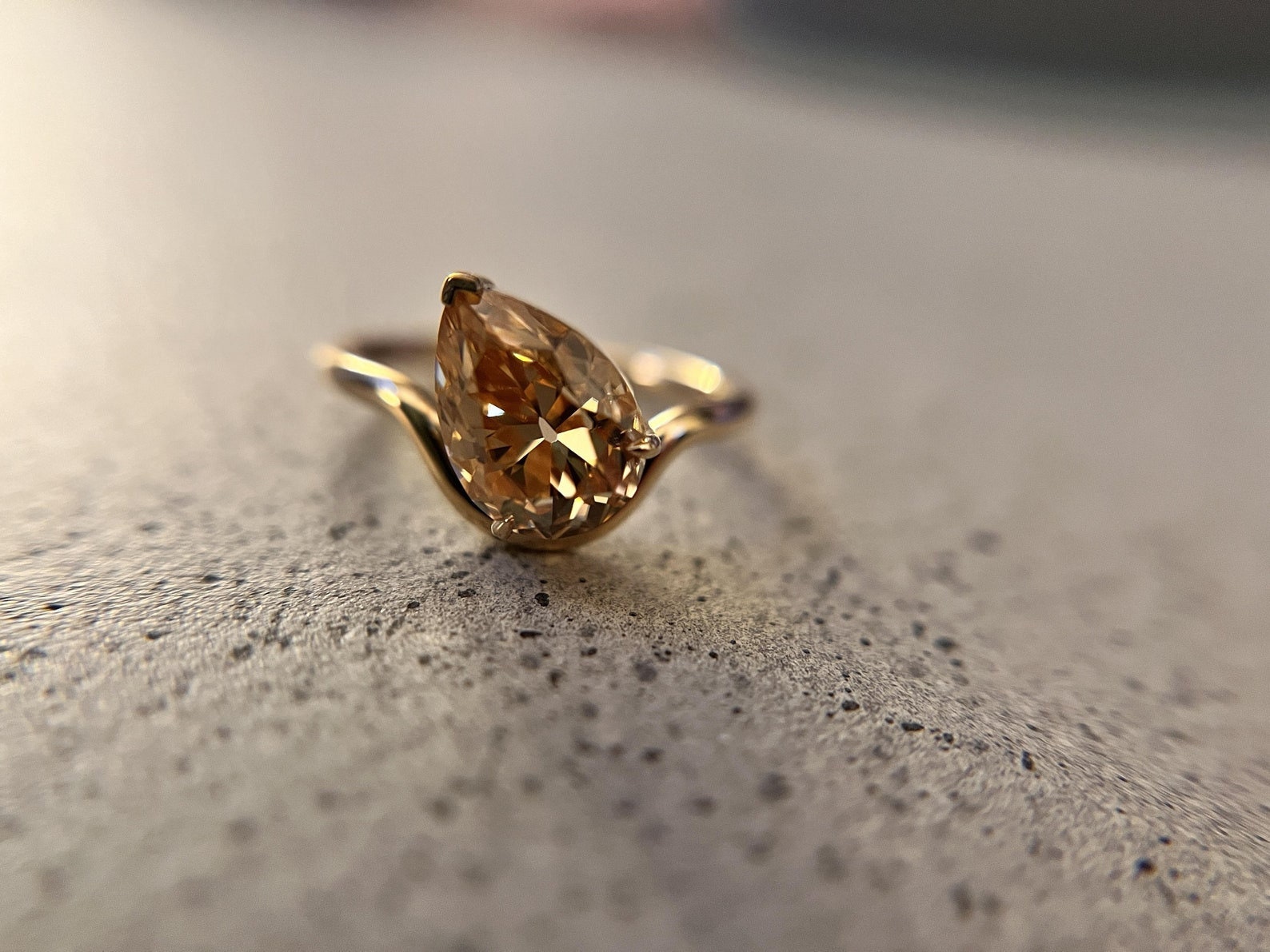 2.5CT Tilted Floating Old Mine Antique Champagne Pear Cut Moissanite ...