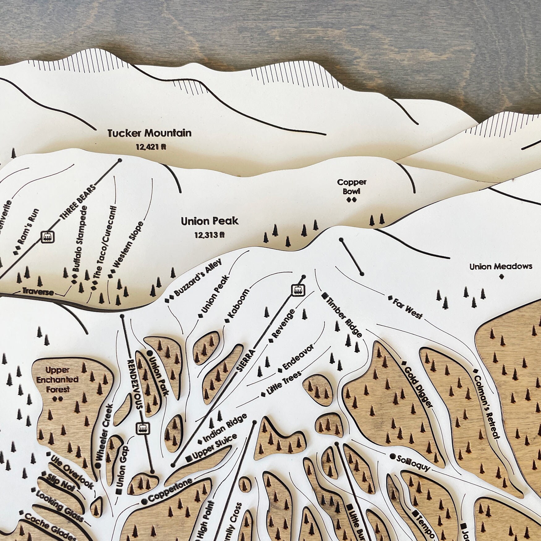 3D Copper Mountain Ski Trail Map Wood Ski Slope Map Art, Engraved Ski ...