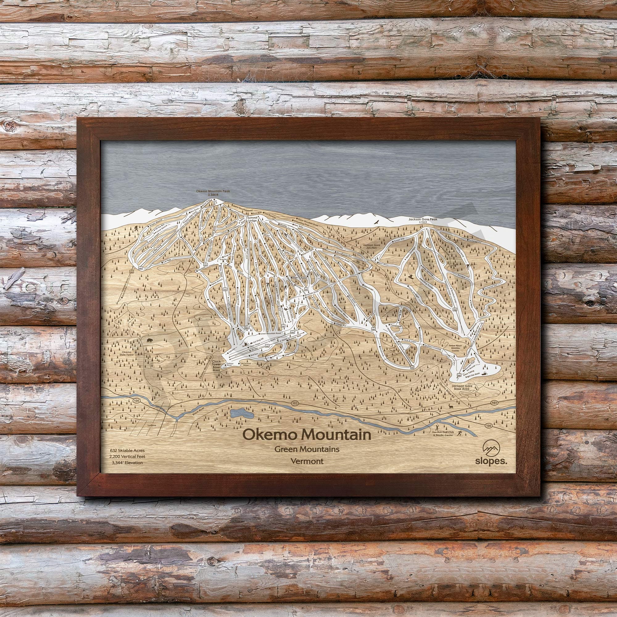 3D Okemo Mountain, VT Ski Trail Map | Skiing Art, Ski Slope Map Art, Engraved Wood Maps, Cabin ...