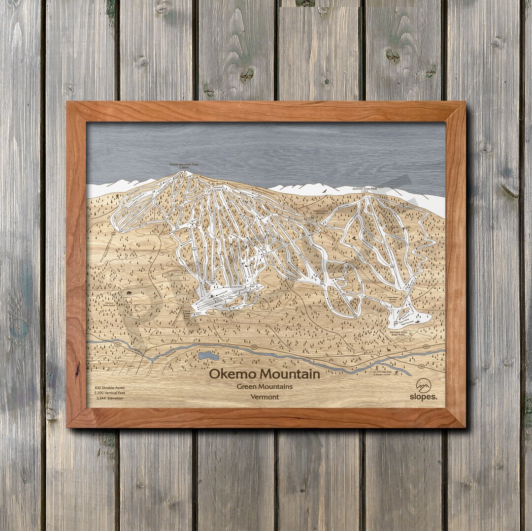 3D Okemo Mountain, VT Ski Trail Map | Skiing Art, Ski Slope Map Art, Engraved Wood Maps, Cabin ...