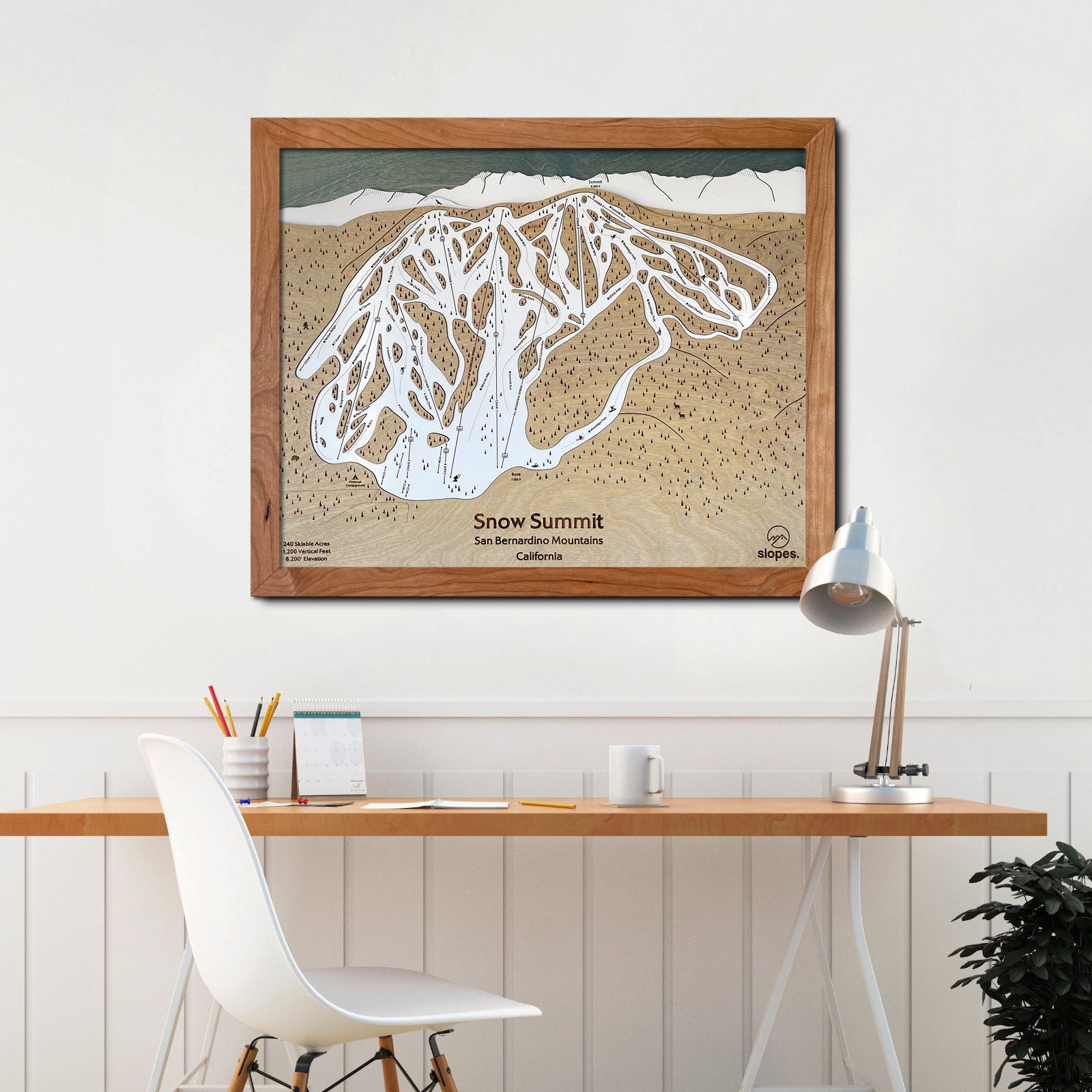 Snow Summit Ski Trail Map Art: Engraved Wood, Cabin Decor - Etsy