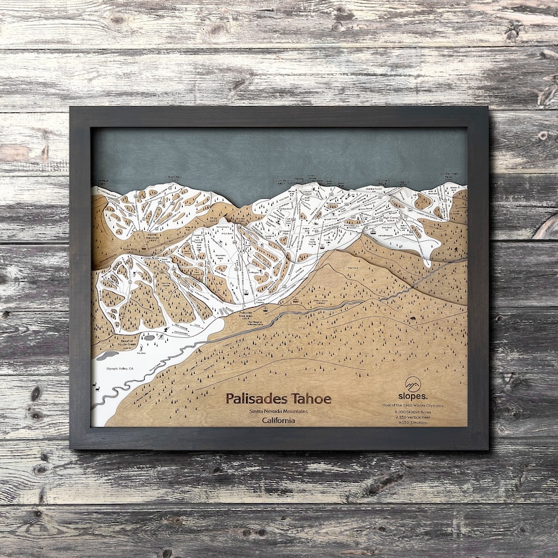 3D Palisades Tahoe Ski Trail Map Squaw Valley Wood Ski Map Art, FIS ...