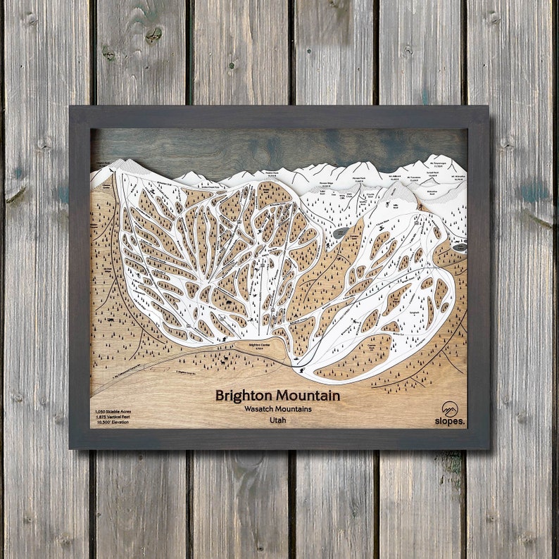 3D Brighton Mountain Ski Trail Map | Wood Ski Slope Map Art, Engraved ...