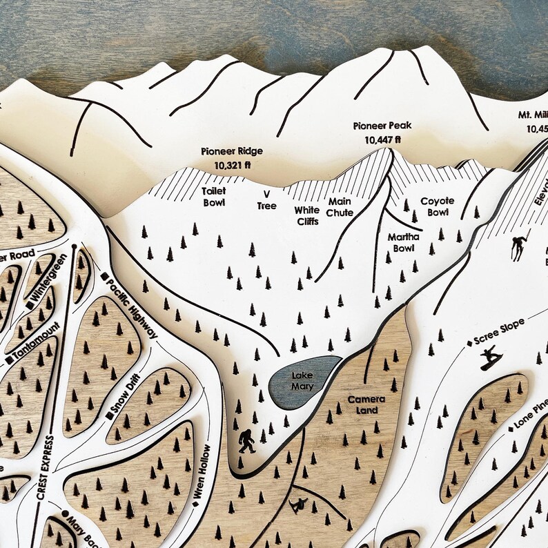 3D Brighton Mountain Ski Trail Map | Wood Ski Slope Map Art, Engraved ...