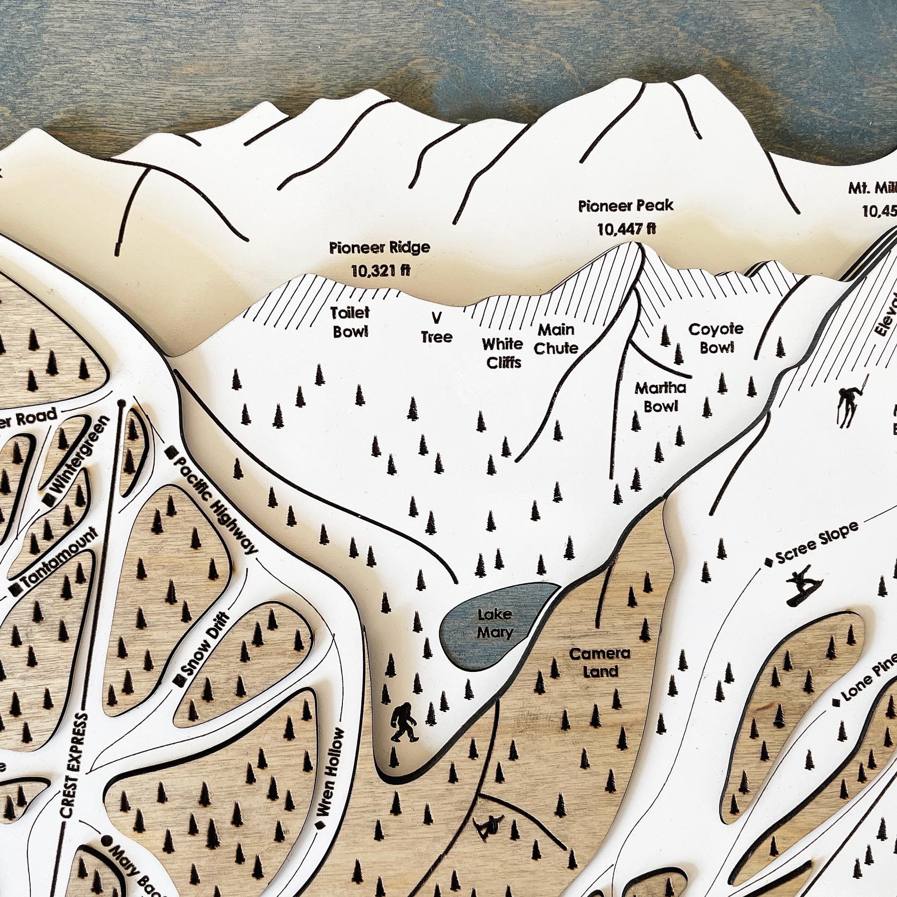 3D Brighton Mountain Ski Trail Map | Wood Ski Slope Map Art, Engraved ...