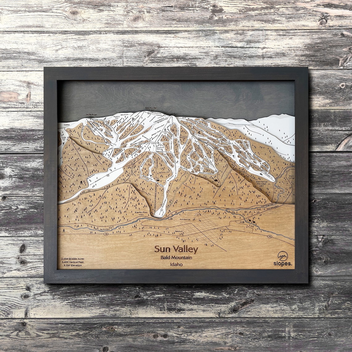 3D Sun Valley Ski Trail Map Sun Valley Skiing Art, Ski Slope Map Art ...