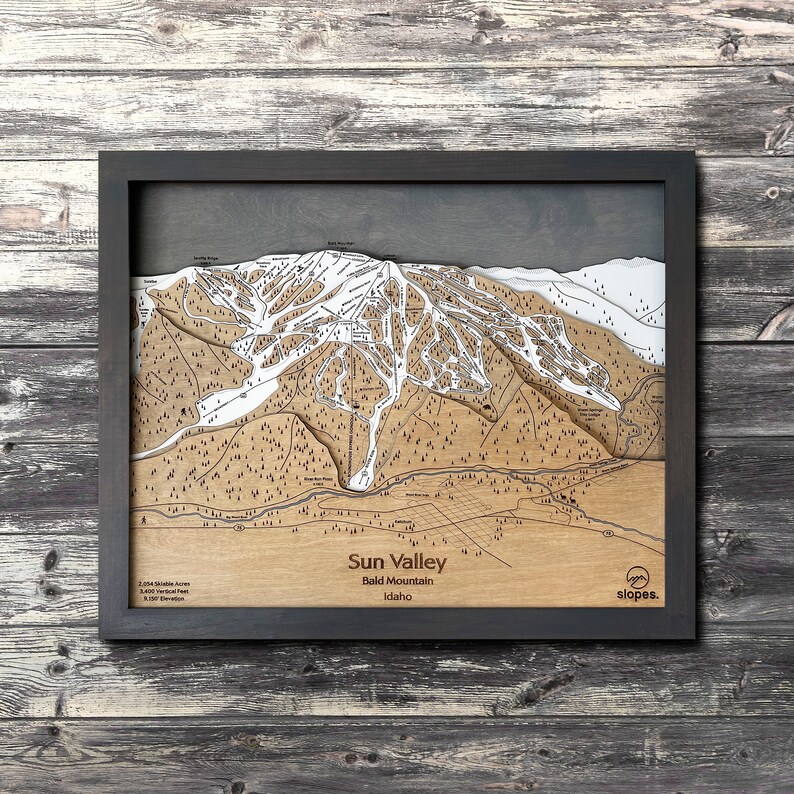 3D Sun Valley Ski Trail Map | Sun Valley Skiing Art, Ski Slope Map Art ...