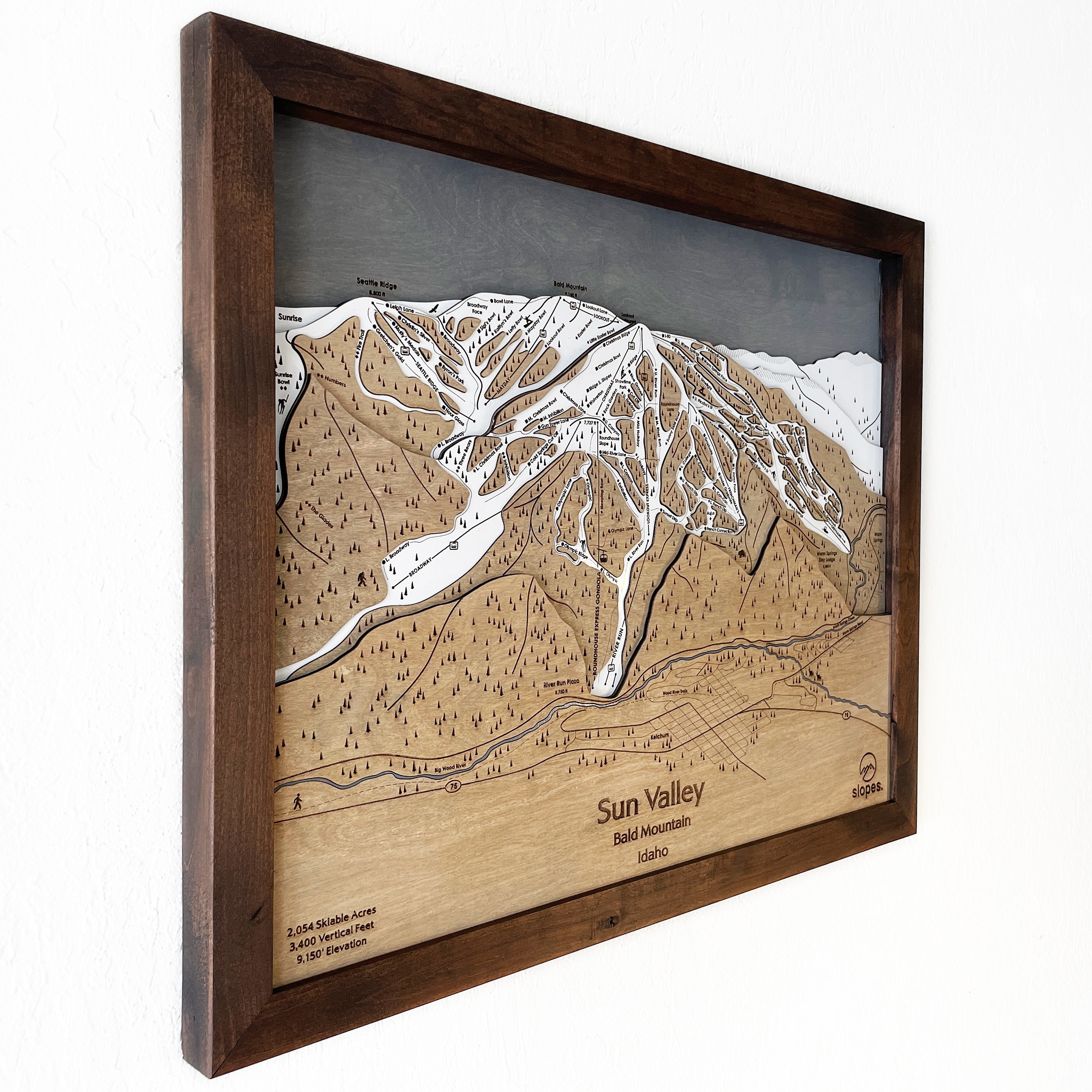 3D Sun Valley Ski Trail Map Sun Valley Skiing Art, Ski Slope Map Art ...