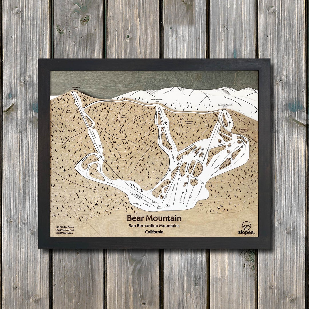3D Bear Mountain, CA Ski Trail Map Skiing Art, Ski Slope Map Art ...