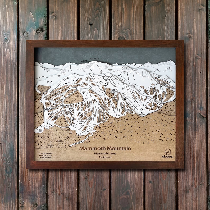 3D Mammoth Mountain CA Ski Trail Map | 3D Wood Map, Ski Slope Map Art ...