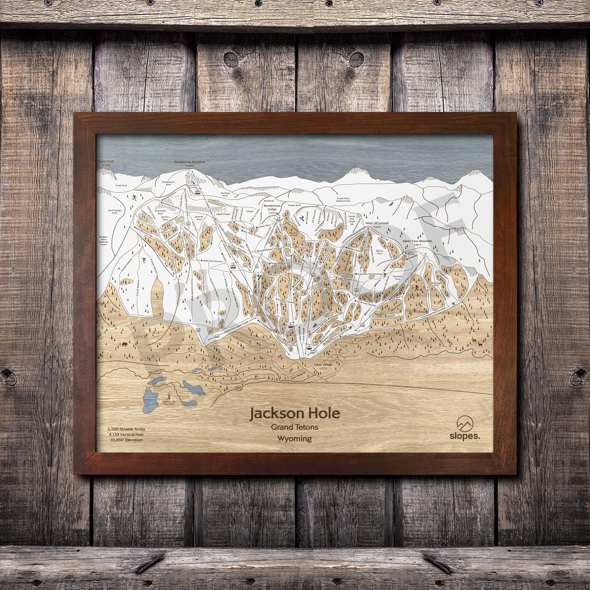 3D Jackson Hole, WY Ski Trail Map Wooden Map, Skiing Art, Ski Slope Map ...