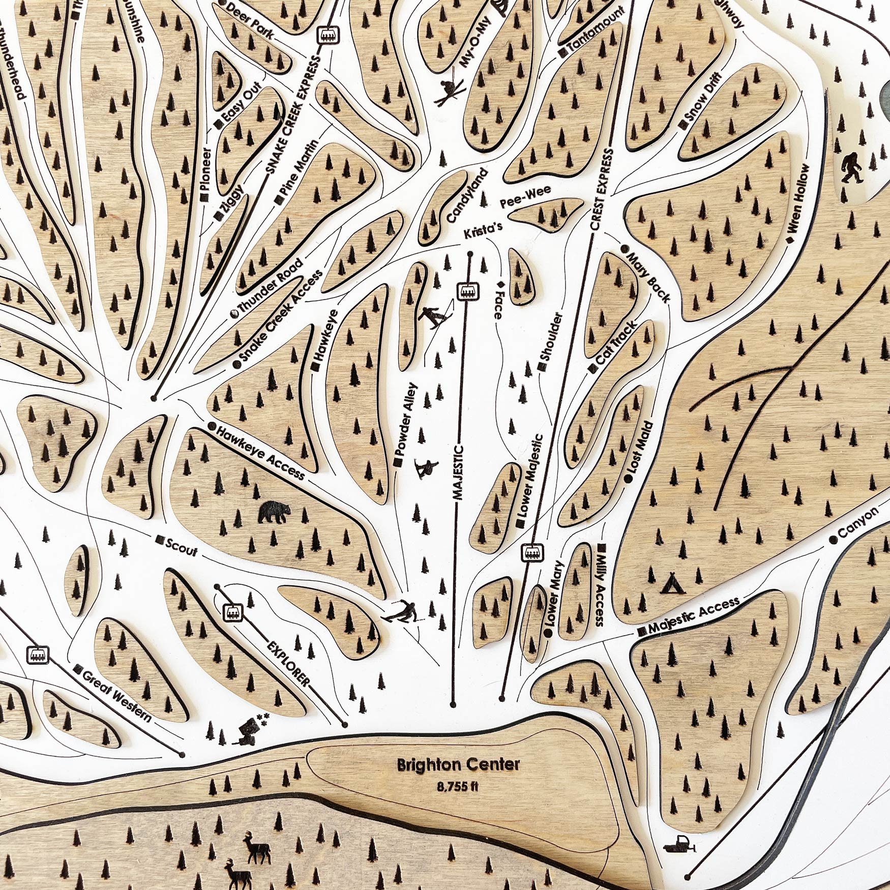 3D Brighton Mountain Ski Trail Map | Wood Ski Slope Map Art, Engraved ...
