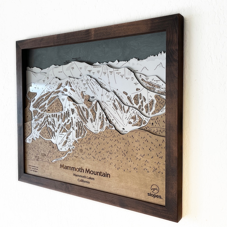 3D Mammoth Mountain CA Ski Trail Map | 3D Wood Map, Ski Slope Map Art ...