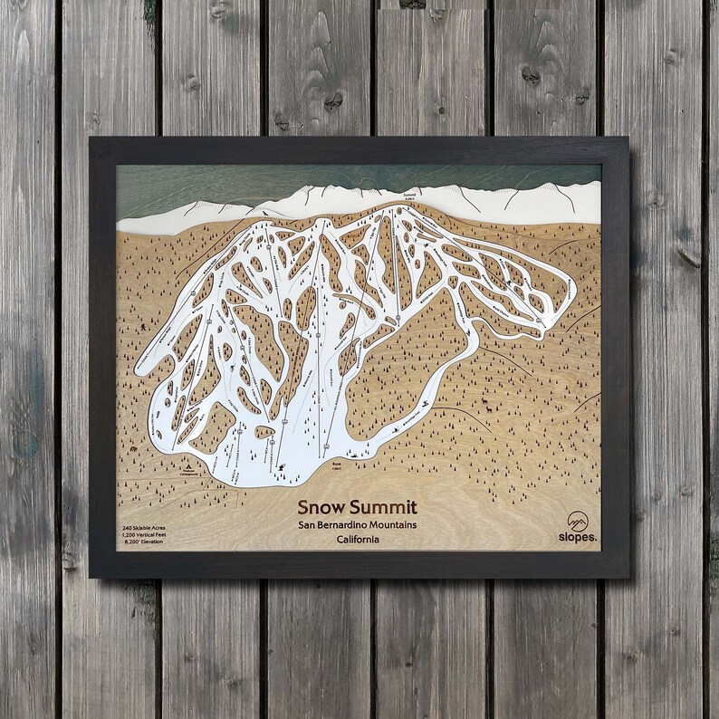 3D Snow Summit, CA Ski Trail Map Skiing Art, Ski Slope Map Art ...