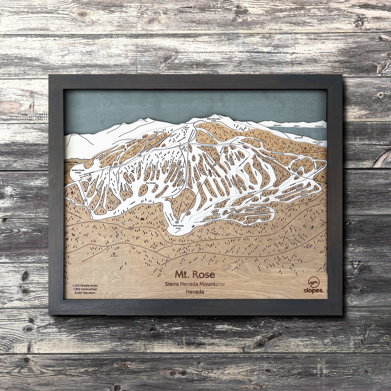 3D Mt. Rose NV Ski Trail Map | Skiing Art, Ski Slope Map Art, Engraved ...