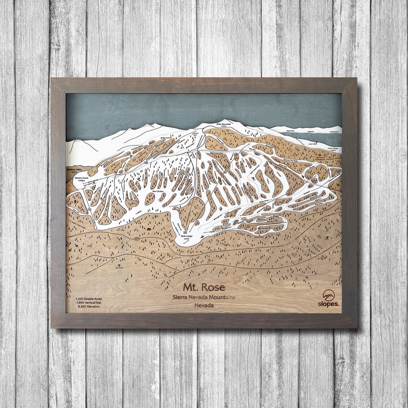 3D Mt. Rose NV Ski Trail Map | Skiing Art, Ski Slope Map Art, Engraved ...
