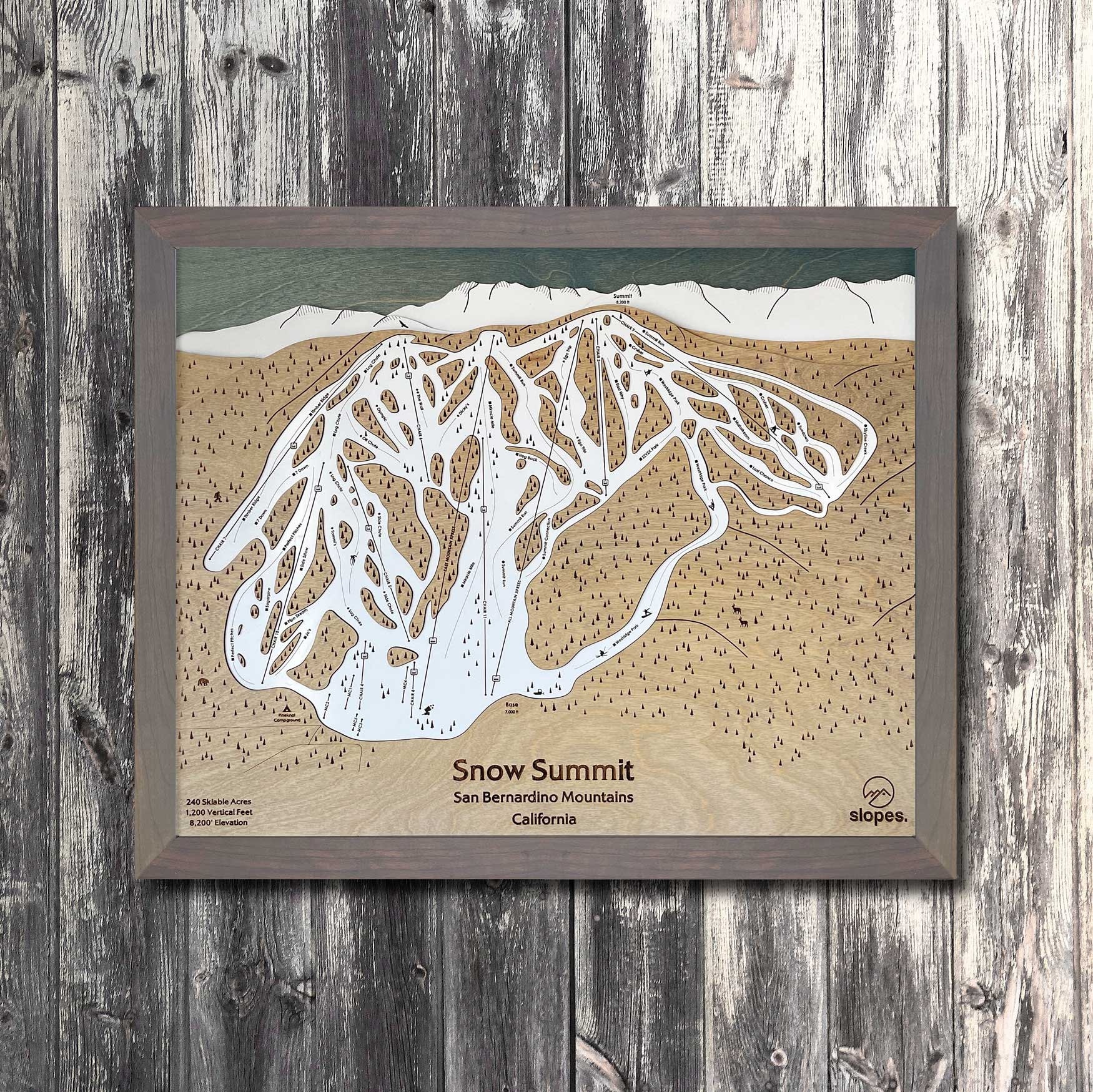 3D Snow Summit, CA Ski Trail Map Skiing Art, Ski Slope Map Art ...