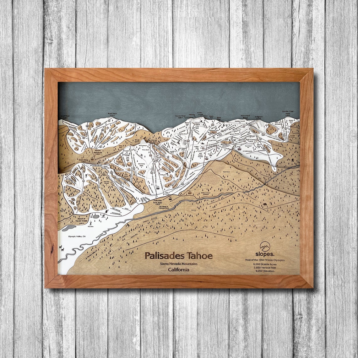 3D Palisades Tahoe Ski Trail Map Squaw Valley Wood Ski Map Art, FIS ...