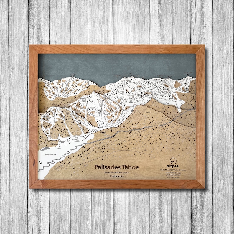 3D Palisades Tahoe Ski Trail Map Squaw Valley Wood Ski Map Art, FIS ...