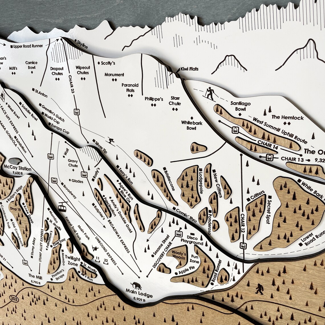 3D Mammoth Mountain CA Ski Trail Map | 3D Wood Map, Ski Slope Map Art ...