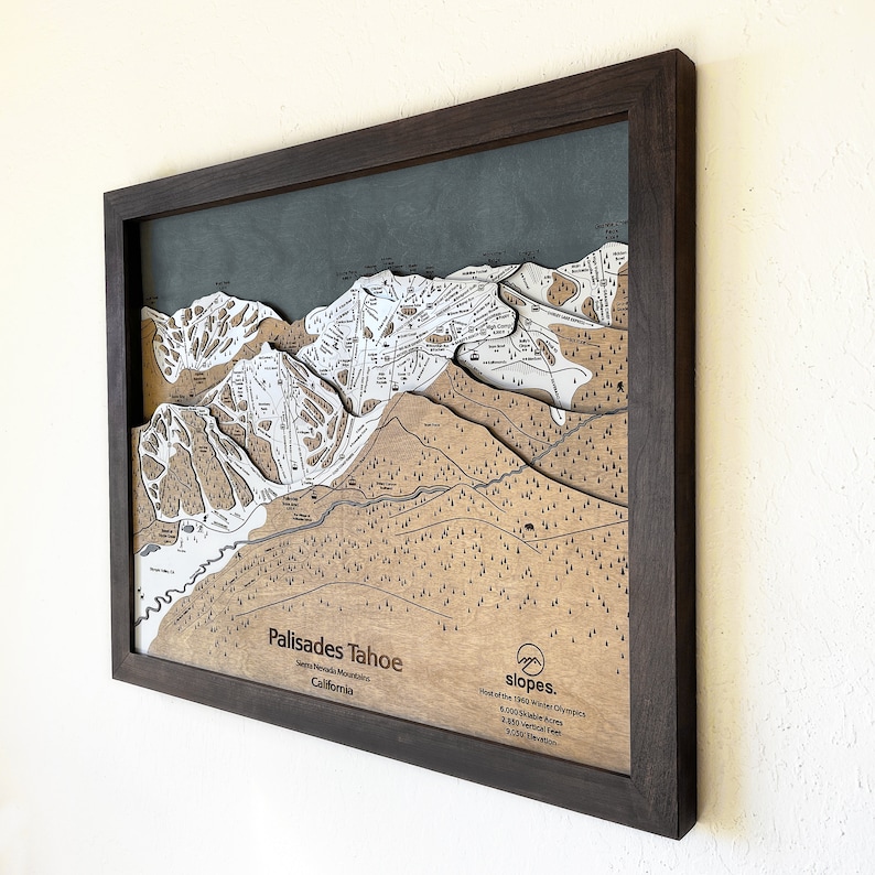 3D Palisades Tahoe Ski Trail Map Squaw Valley Wood Ski Map Art, FIS ...
