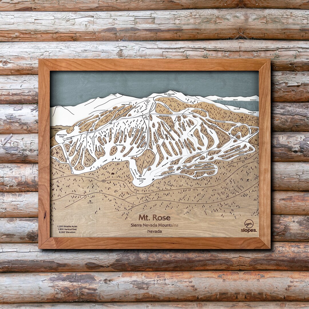 3D Mt. Rose NV Ski Trail Map | Skiing Art, Ski Slope Map Art, Engraved ...