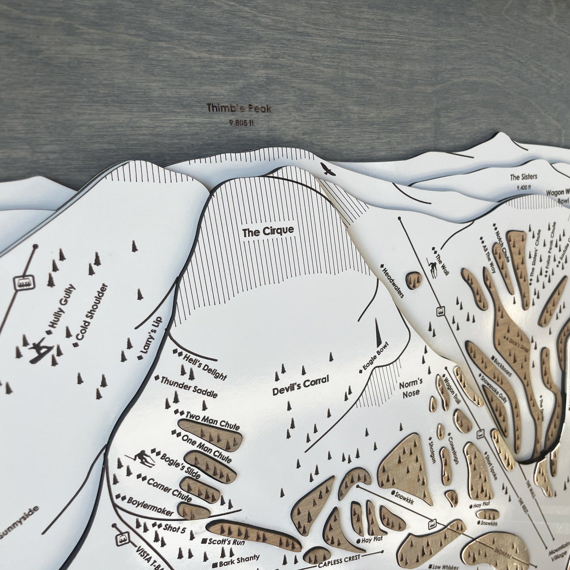 3D Kirkwood Mountain CA Ski Trail Map 23 X 48 Skiing Art, Ski Slope Map ...