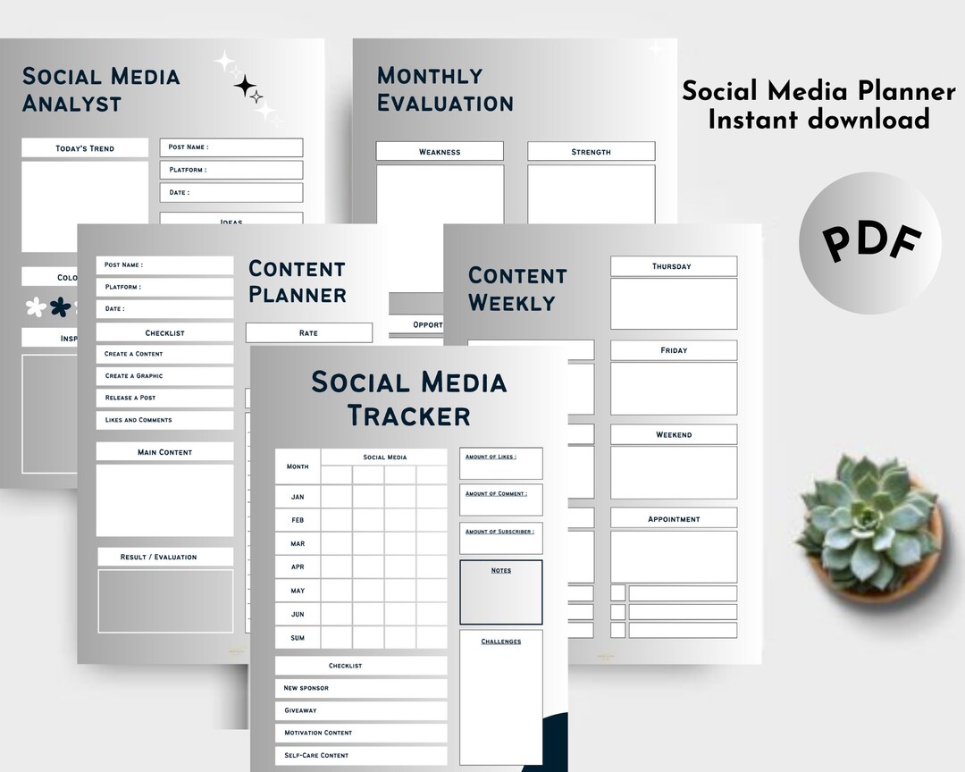 Social Media Planner Printable, Tracker for Instagram, Youtube ...