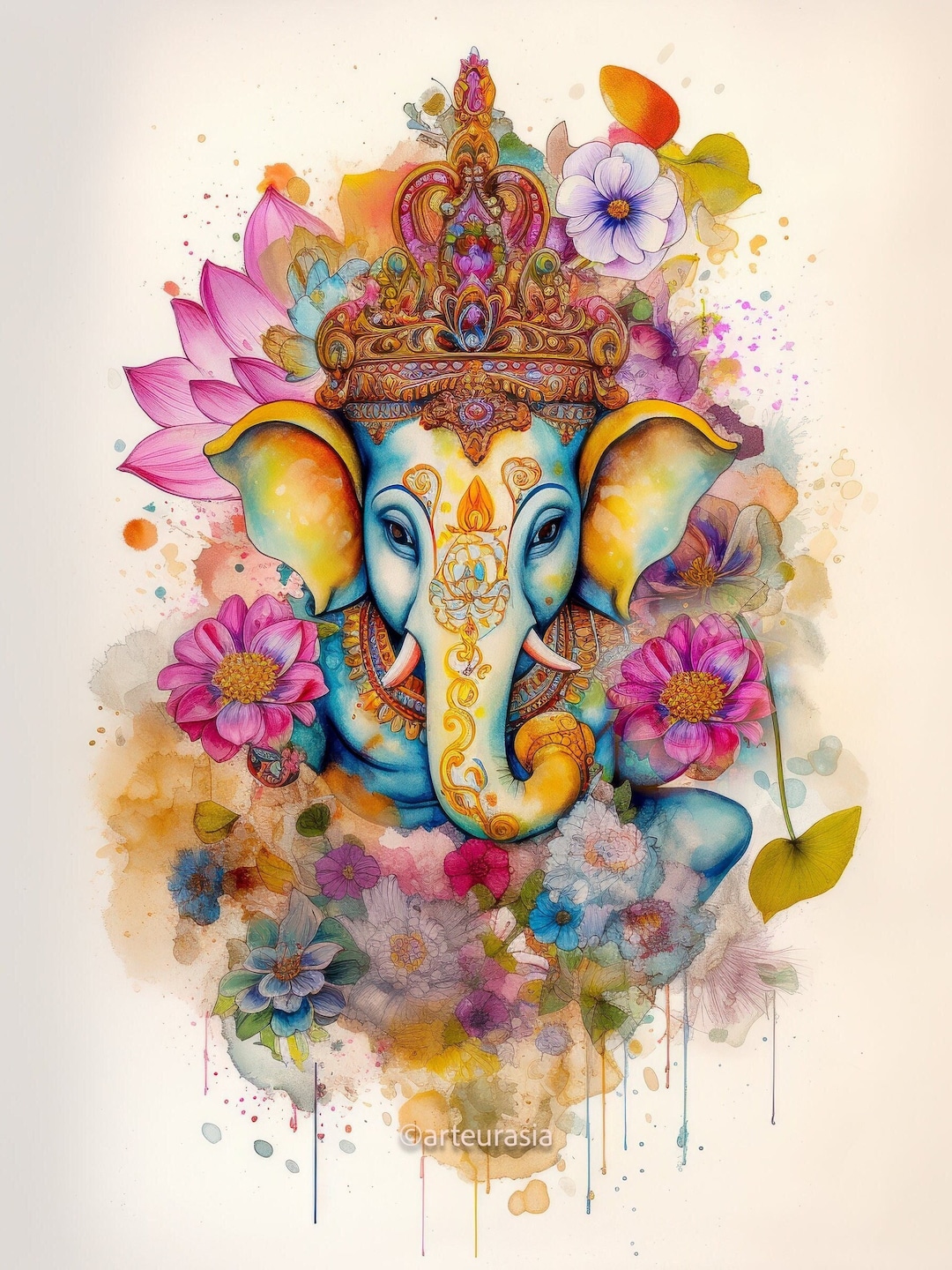 Lord Ganesha Painting,ganesh Poster, Hindu Print,meditation Poster ...