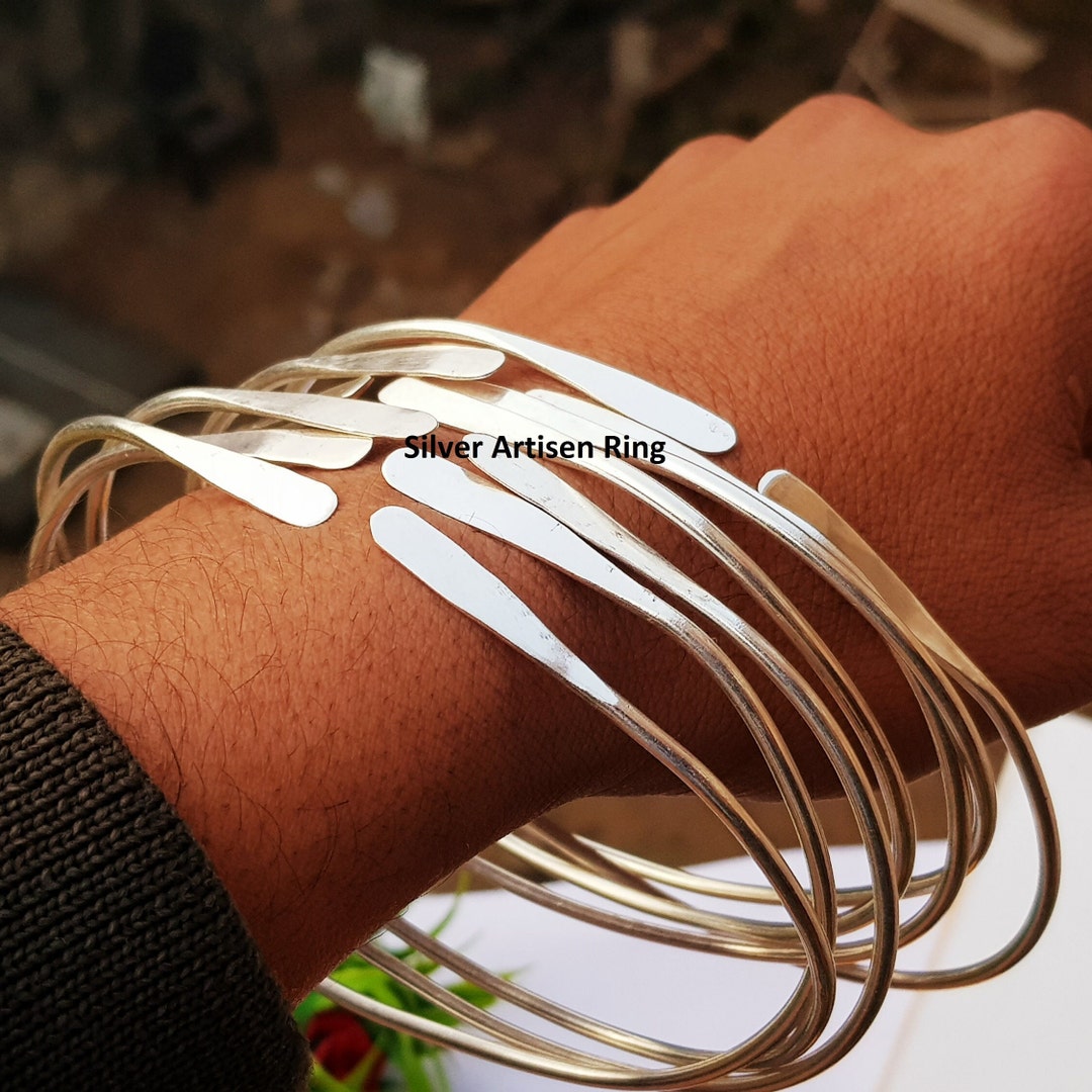 925 Sterling Silver Adjustable Bangles, Set of 7 Bangles, Stacking ...
