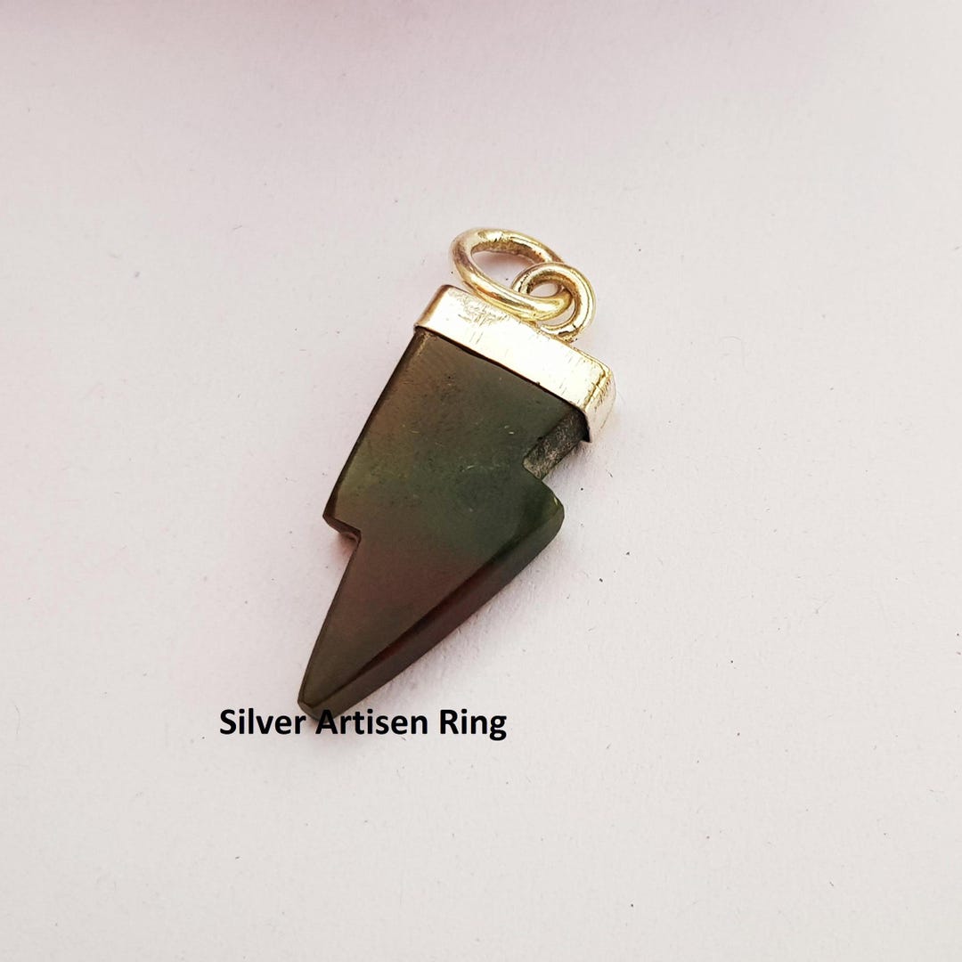 Natural Green Jade Lightning Bolt Cabochon Pendant, 925 Silver Pendant ...