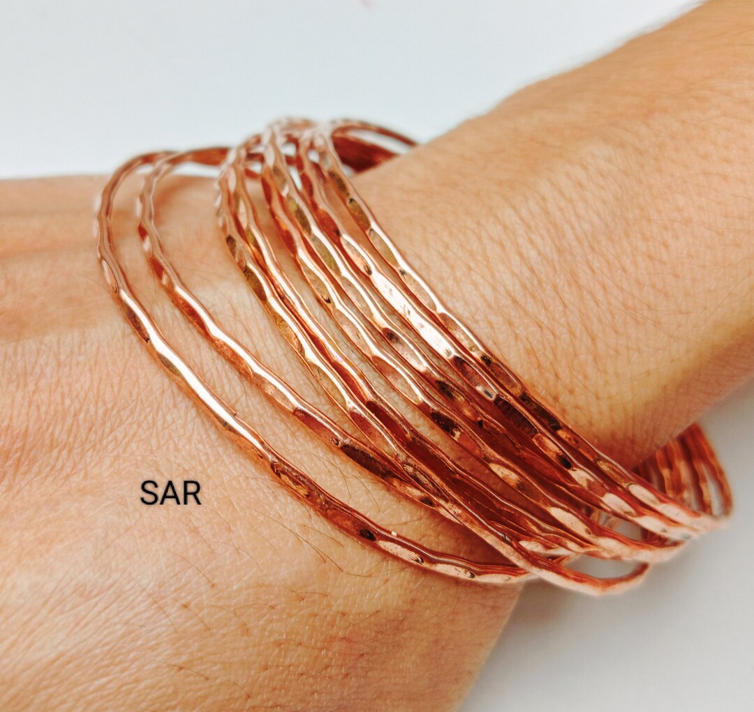 Set of Solid Copper Bangle /set off 8 Pc Hammered Bangle/pure Copper ...