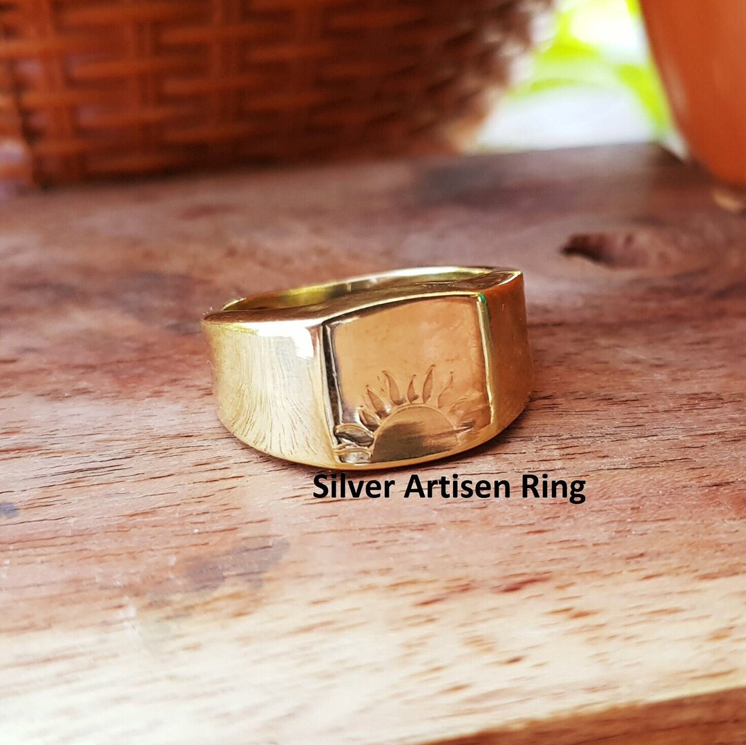 Brass Half Sun Signet Ring, Stacking Ring, Gold Sun Signet Ring ...