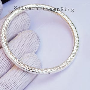 5mm Hammered Wide Bangle for Women 925 Solid Thick Heavy Sterling Silver Bangle Statement Bangle ...