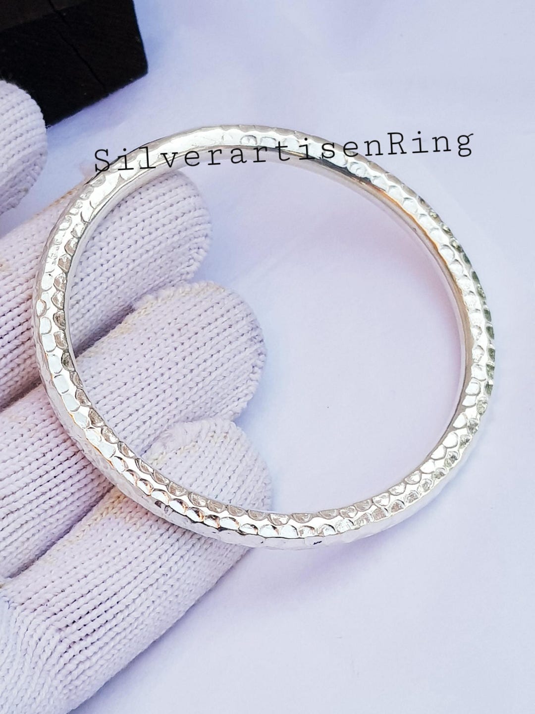 5mm Hammered Wide Bangle for Women 925 Solid Thick Heavy Sterling Silver Bangle Statement Bangle ...