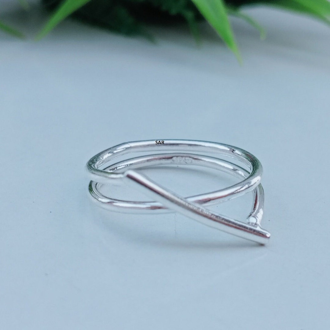 925 Sterling Silver Ring, Band Crossing Line Ring, Intertwine, Trinity ...