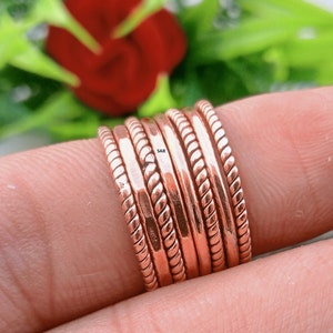 Copper Set of 8 Stacking Ring Copper Stacking Rings Simple Copper Hammered and Twist Bands Solid ...