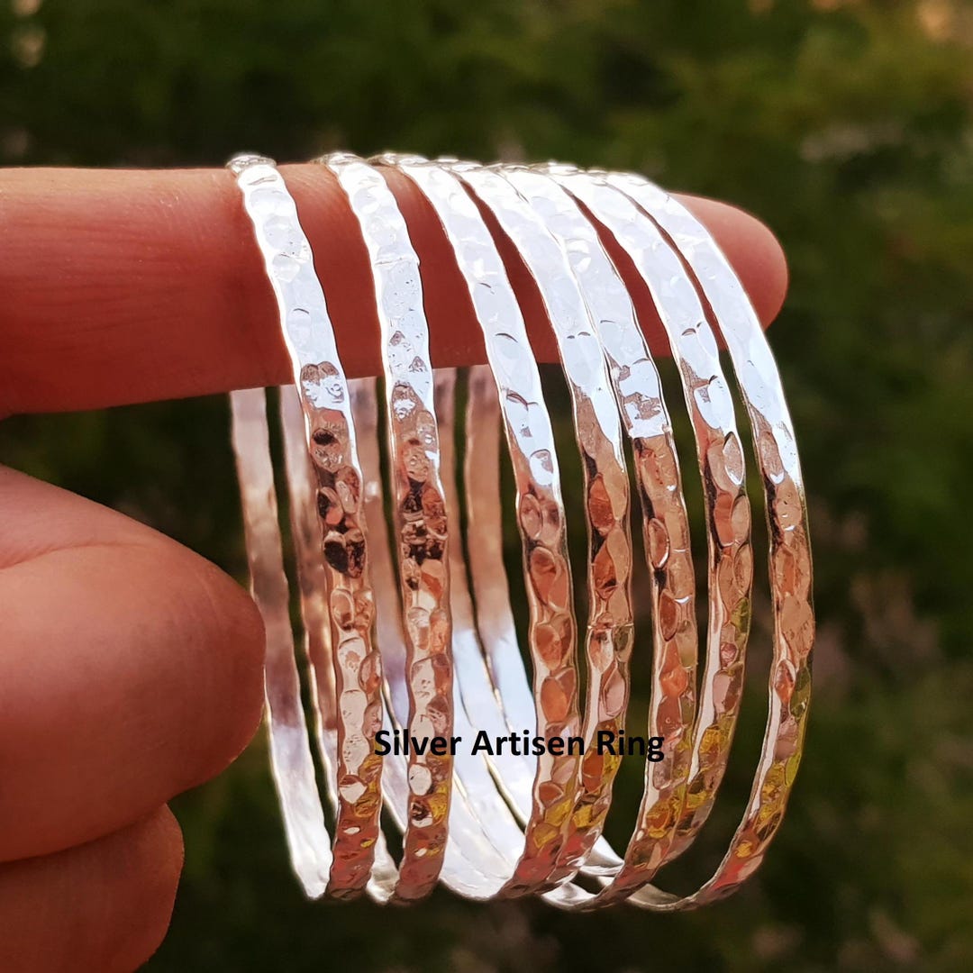925 Sterling Silver Hammered Bangles, Set of 7 Bangles, Semanario ...