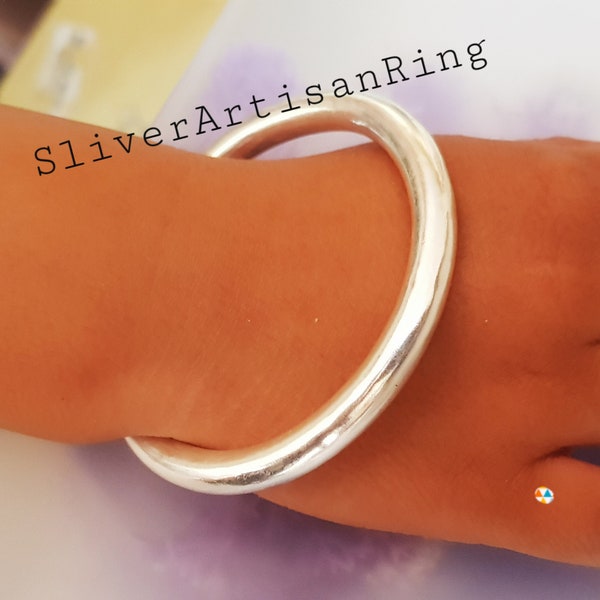 Sterling Silver Chunky Bangle Bracelets - Etsy UK