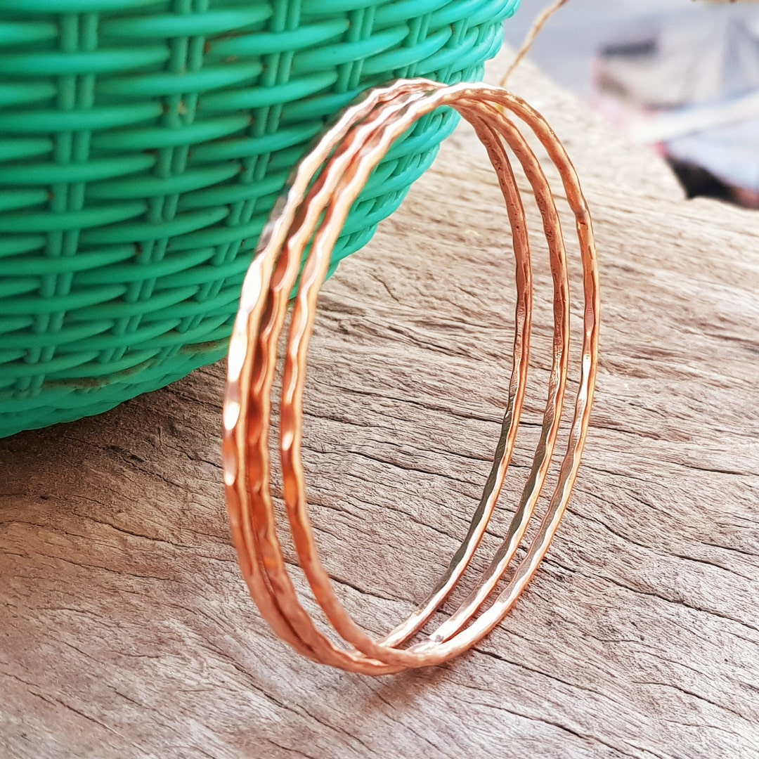 Set of Solid Copper Bangle /set off 3 Pc Hammered Bangle/pure Copper ...