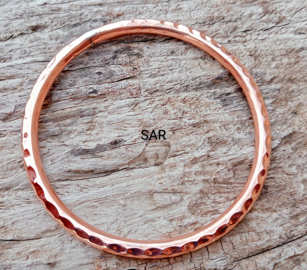 Heavy Copper Bangle With Silver Detail Hammered Copper Stacking Bangle ...