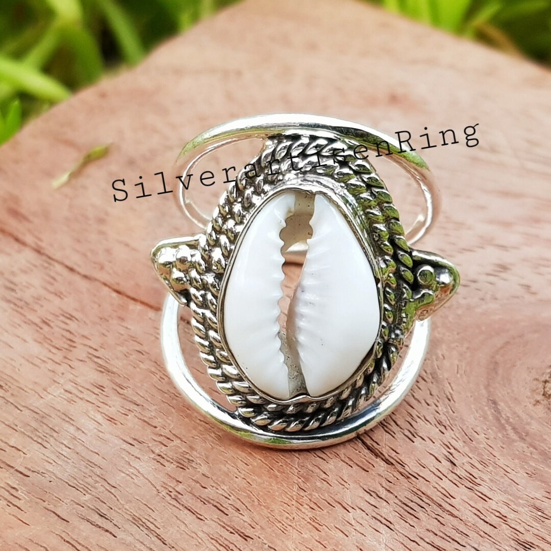 Raw Money Cowrie Sea Shell Sterling Silver Ring, Sea Shell Silver Ring ...