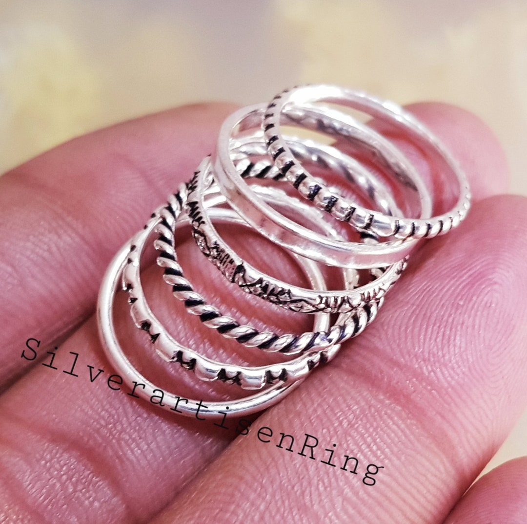 Set of 6 Sterling Silver Stacking Rings, Thin & Thick Rings, Assorted ...
