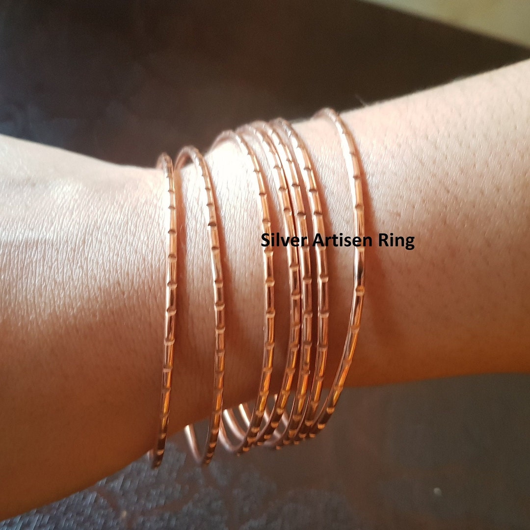 Set of 7 Hammered Copper Bangle, Pure Copper Bangles, Solid Copper Set ...