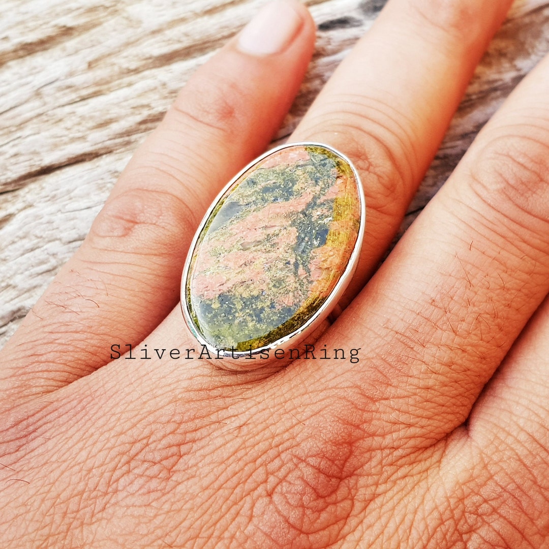 Exceptionally Unakite Gemstone Ring, 925 Sterling Silver Rings ...