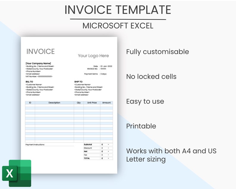 Invoice Template, Business Invoice, Invoice Template EXCEL, Invoice ...
