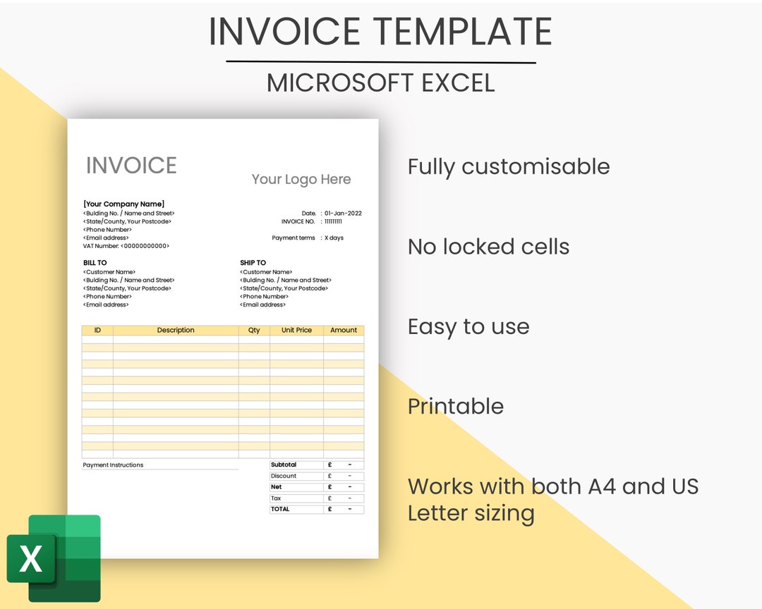 Invoice Template, Business Invoice, Invoice Template EXCEL, Invoice ...