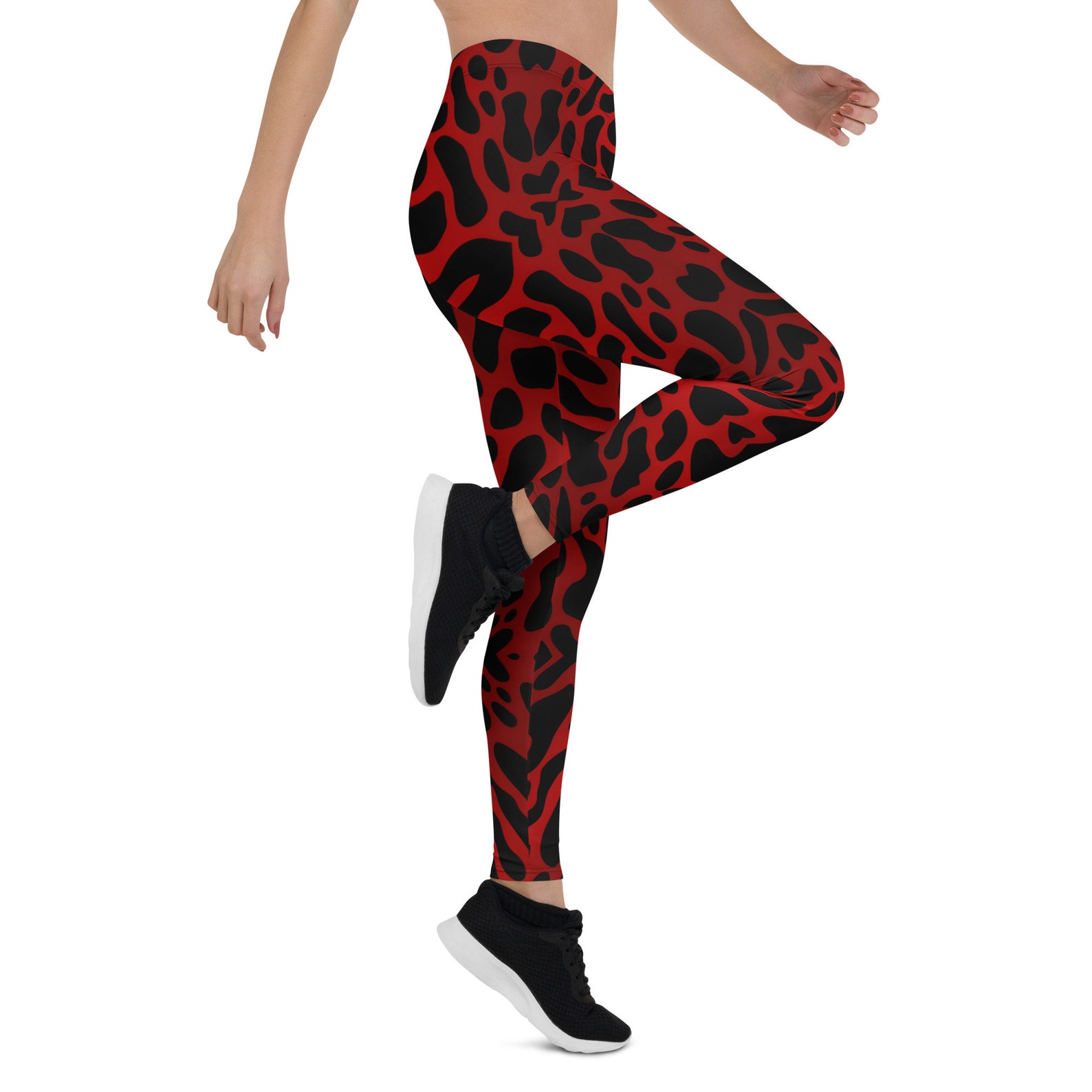 Red and Black Leopard Leggings, Leopard Print Workout Clothes, Animal ...
