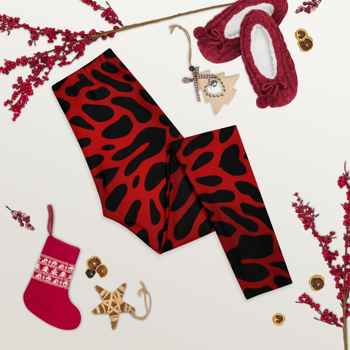 Red and Black Leopard Leggings, Leopard Print Workout Clothes, Animal ...